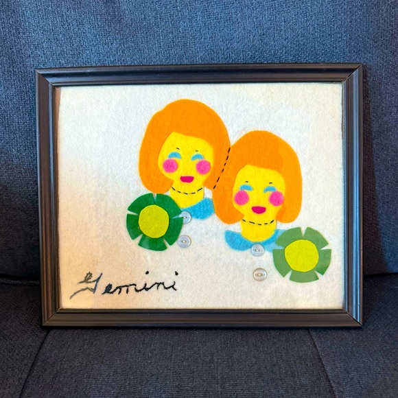 Vintage | Art | Vintage Kitsch Handmade Zodiac Sign Gemini Felt Art ...